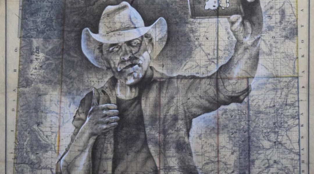 “Hello Cowboy” Graphite & Acrylic on Vintage map image 18in x 24in ...